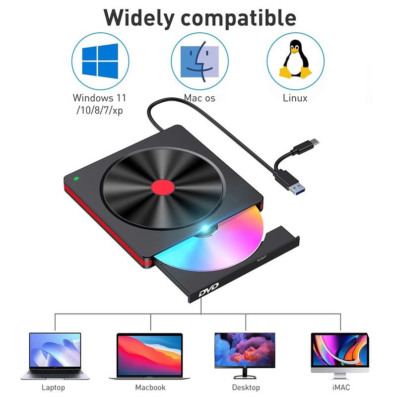 048 Portable DVD-RW External USB Optical Drive Laptop DVD Burner ...