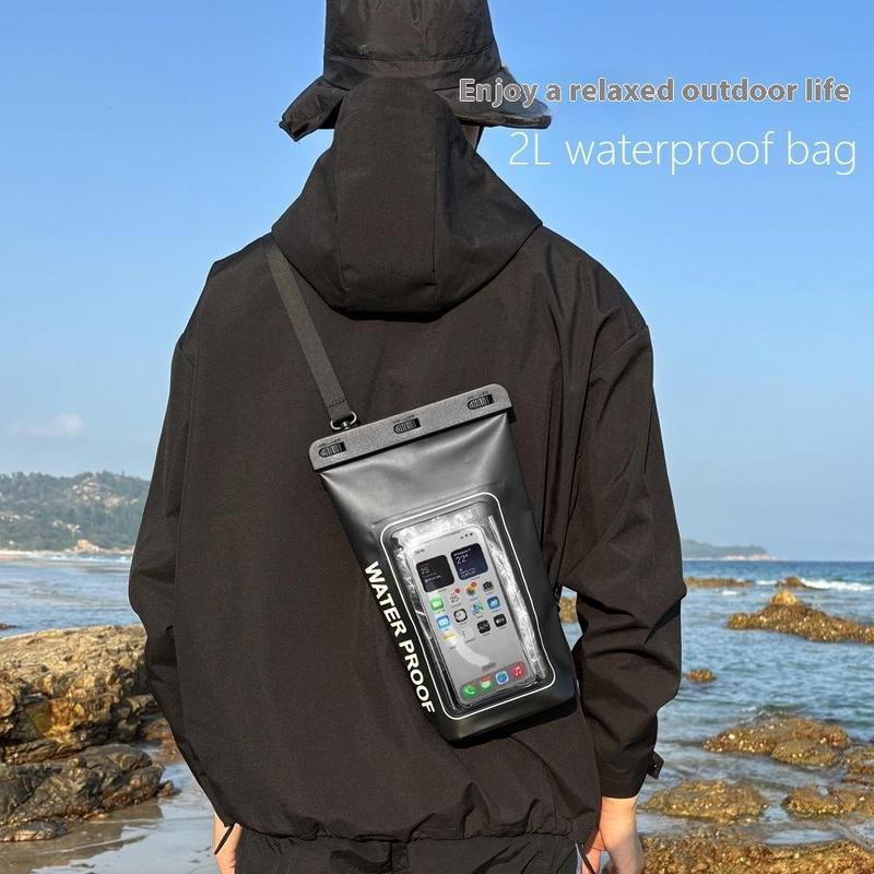 2L Waterproof Dry Bag with Touch-Screen Smartphone Pouch - Black