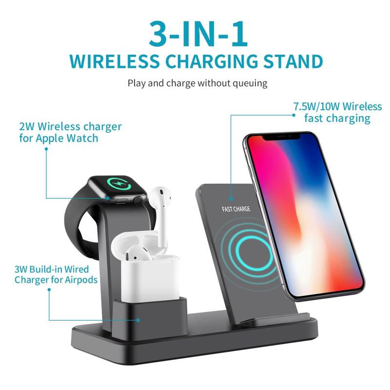 3 in 1 Desktop Vertical Wireless Charger Fast Charging Stand for iPhone ...
