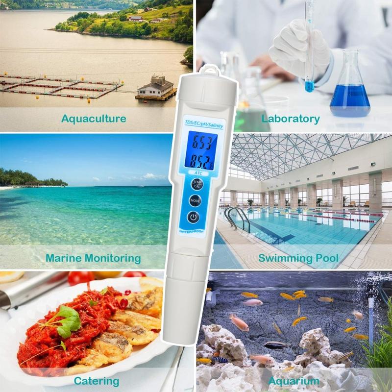 5-in-1 pH Meter Lightweight Durable Waterproof Multi-functional TDS / EC / pH / Salinity ...