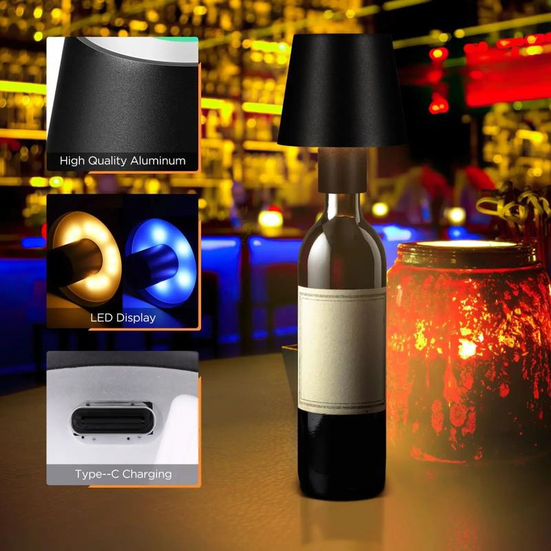 Touch Control Wine Bottle Light 3 Changing Color LED Lamp Portable Desk ...
