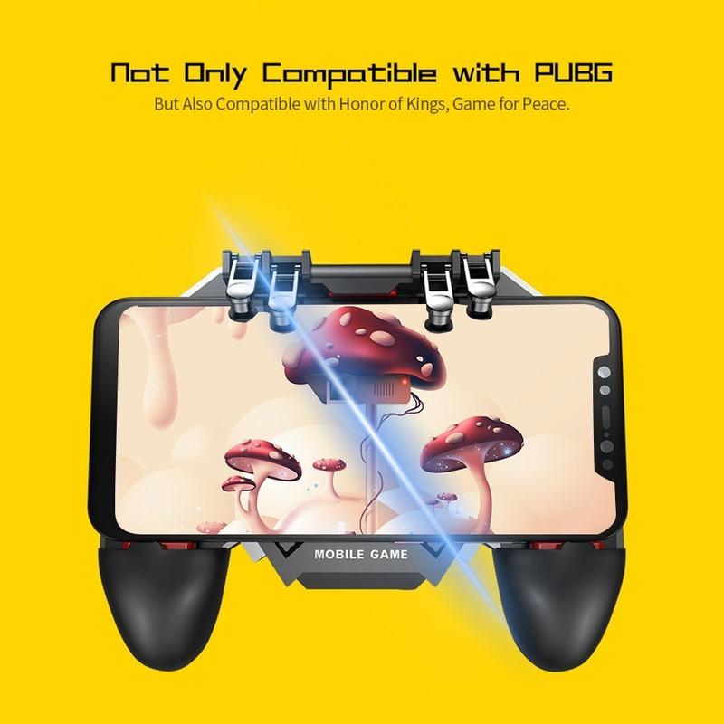 AK77 Mobile Game Controller PUBG Game Controller Gamepad with 6 Finger Gaming Trigger and ...