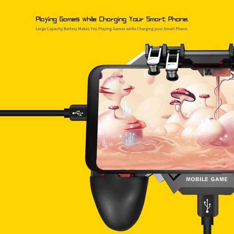 AK77 Mobile Game Controller PUBG Game Controller Gamepad with 6 Finger Gaming Trigger and ...