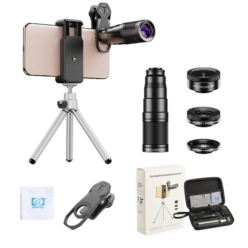 APEXEL Phone Camera Lens Kit, 22X Telephoto Lens + 120° Wide Angle Lens ...