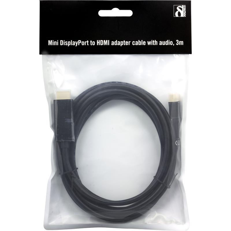 Deltaco Mini DisplayPort / Hdmi Monitor Cable with Audio - 3m - Black