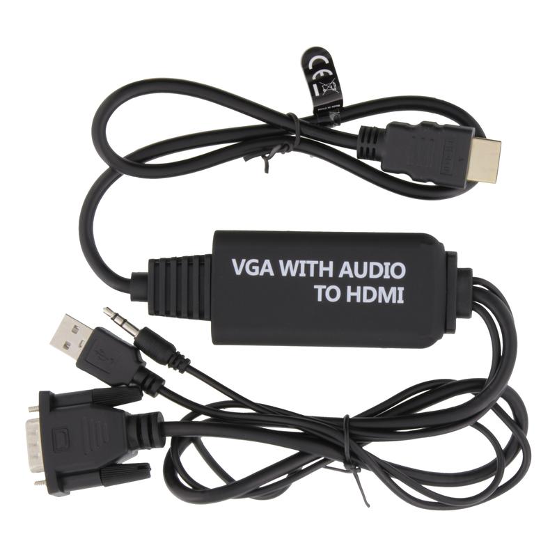 Deltaco VGA to HDMI Adapter Cable with Audio - 1m - Black