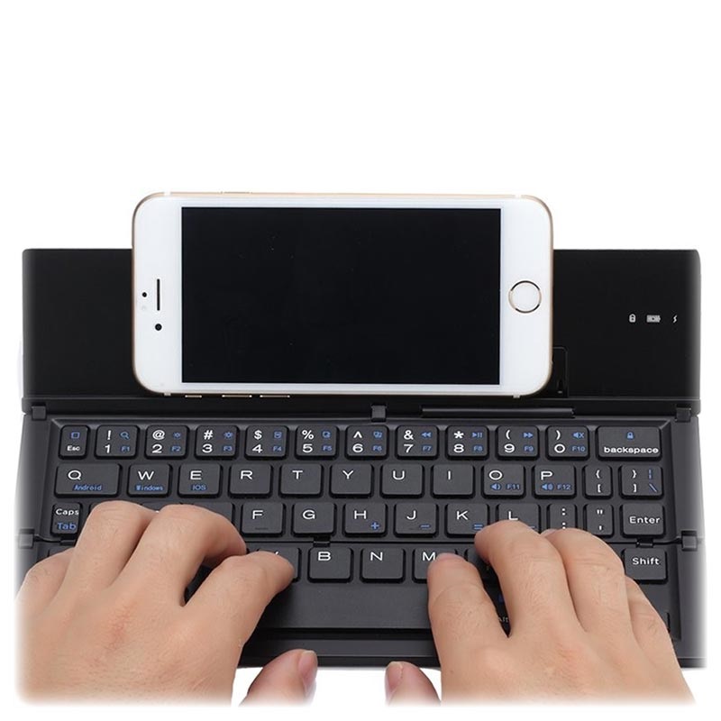 Foldable Bluetooth Keyboard and Desktop Holder - Black