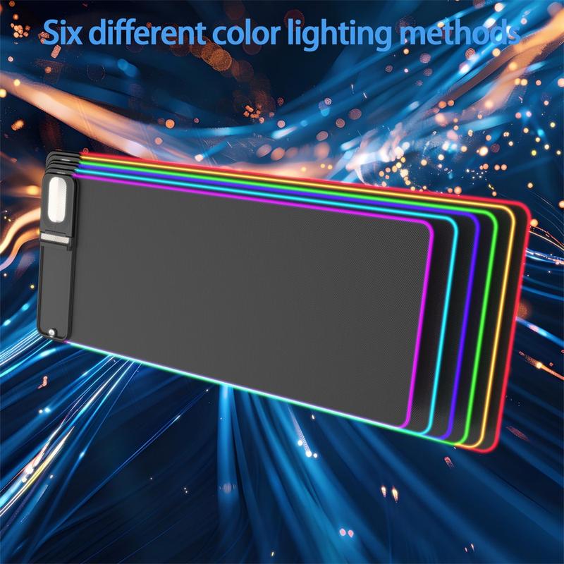 H18 RGB Desk Mat with 15W Wireless Charger & Fold-Up Phone Stand - Black