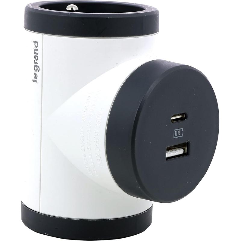 Legrand 049437 Rotating Bi-Plug with 2x Side 2P+T Outlets & USB-A/USB-C ...