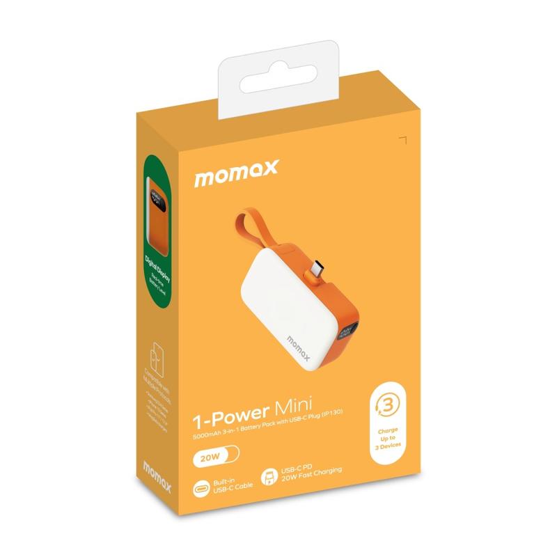Momax 1-Power Mini Pop Art USB-C Power Bank 5000mAh - Orange