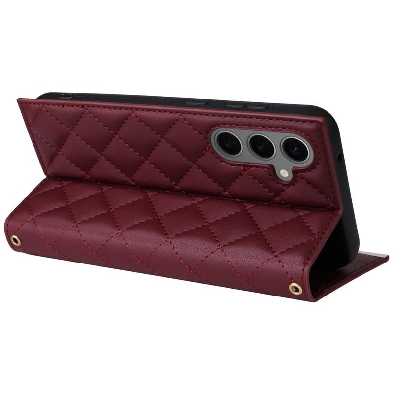 Samsung Galaxy S24+ Luxury Quilted Wallet Case - Wine Red