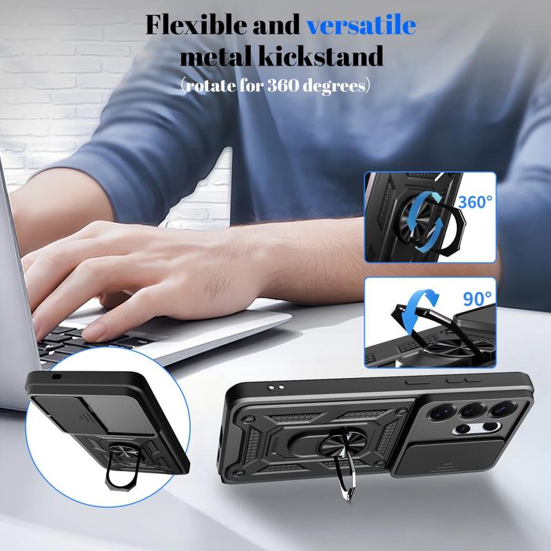 Samsung Galaxy S26 Ultra Rotary Ring Hybrid Case with Camera Shield - Black