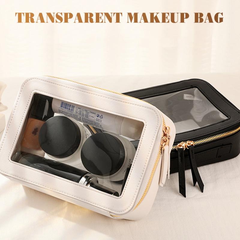 Single Layer Transparent Makeup Bag Waterproof PU Leather Cosmetic Bag
