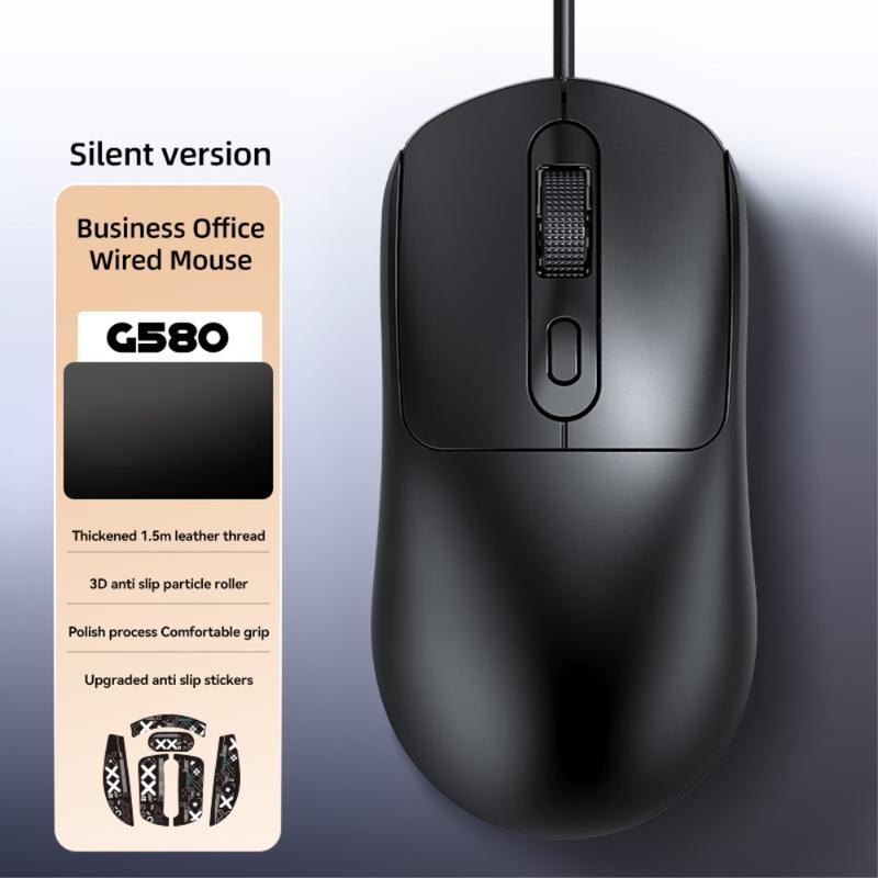 T-WOLF G580 Wired Mouse with 3D Anti-Slip Grille Scroll - Black