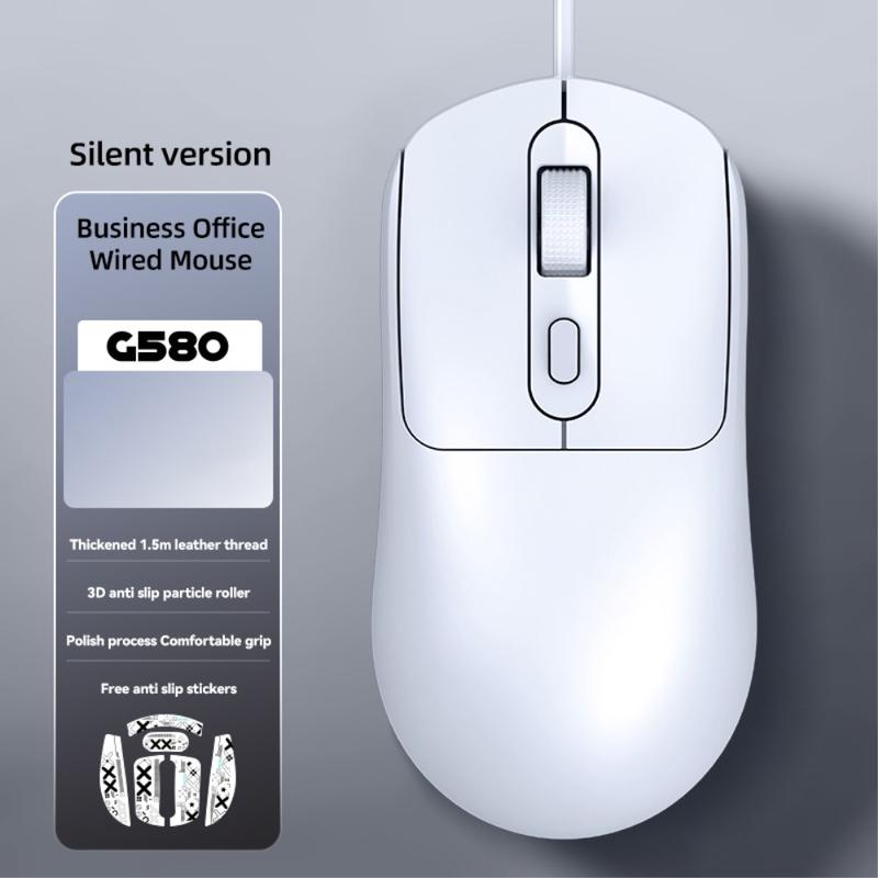 T-WOLF G580 Wired Mouse with 3D Anti-Slip Grille Scroll - White