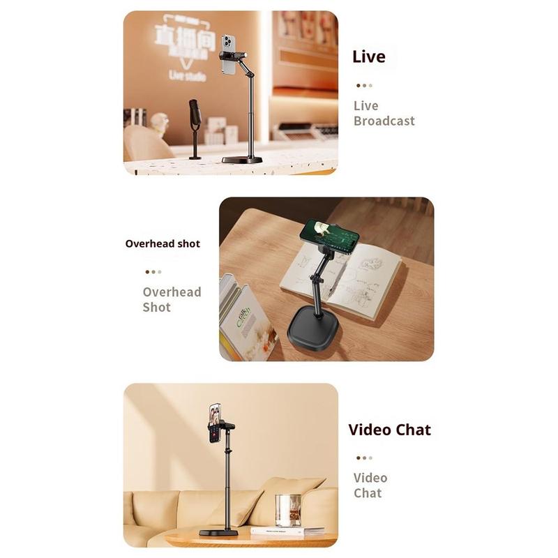 T10 Adjustable Metal Desk Phone Holder for Live Streaming - Black