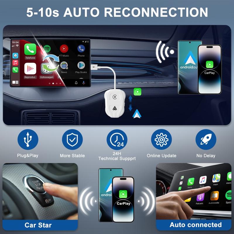 THT-020-9 Car Wireless Carplay Android Auto Dongle Wired to Wireless ...