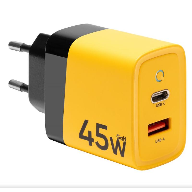 Tactical Microgrid GaN 45W Wall Charger - PD3.0 USB-C, QC3.0 USB-A - Yellow