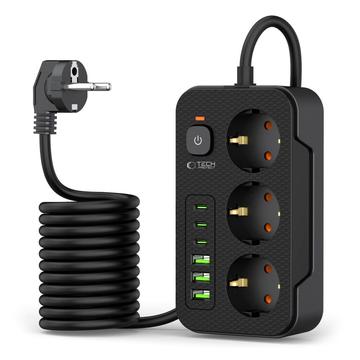 Tech-Protect PC3X6 Power Socket - 3 USB-A & 3 USB-C Ports with 3 Power ...