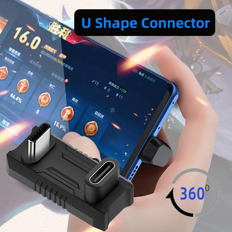 UC-068-OU USB-C Male to Female Power Data Video Adapter Opposite U Shape Back Angled Converter ...