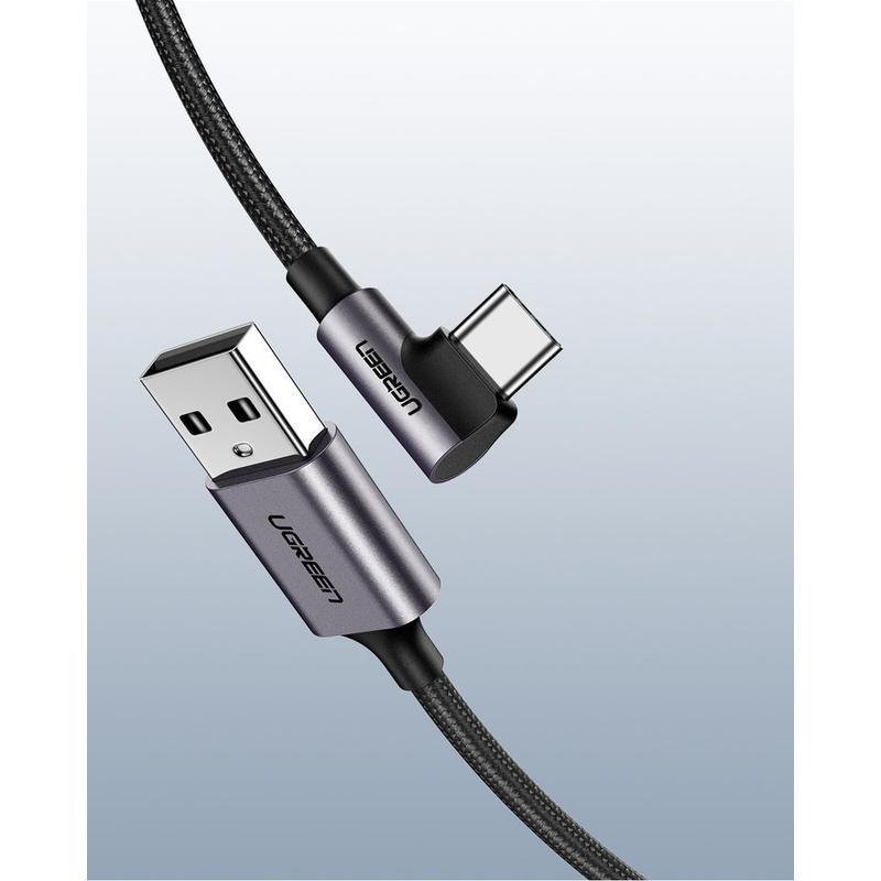 Ugreen Angled USB-A to USB-C Cable - 2m, 3A - Grey