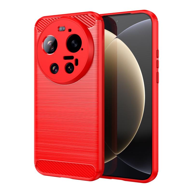Xiaomi 17 Ultra Brushed TPU Case - Carbon Fiber - Red