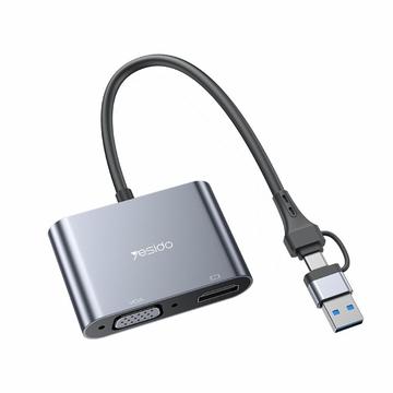 YESIDO HM15 USB / Type-C to VGA + HD Adapter HDTV Dual Monitors ...