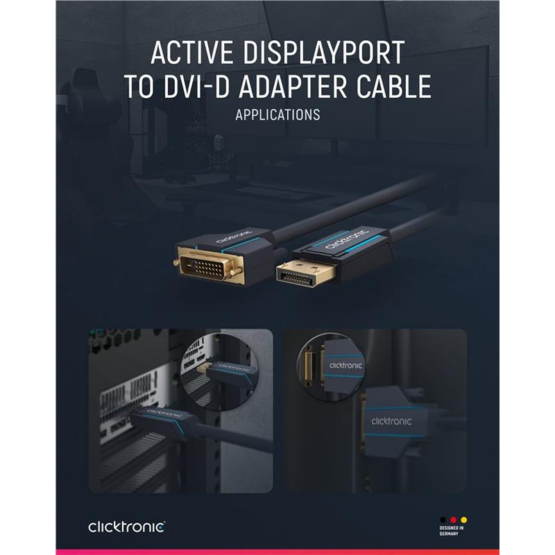 Clicktronic DVI-D Dual-Link / Active DisplayPort Cable - 3m - Black