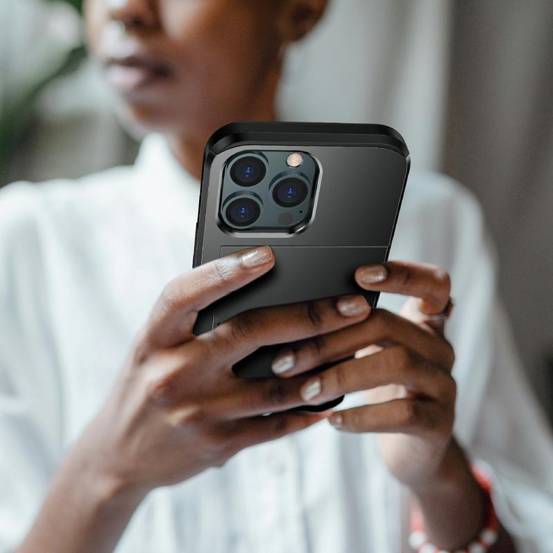 iPhone 13 Hybrid Case with Sliding Card Slot - Black