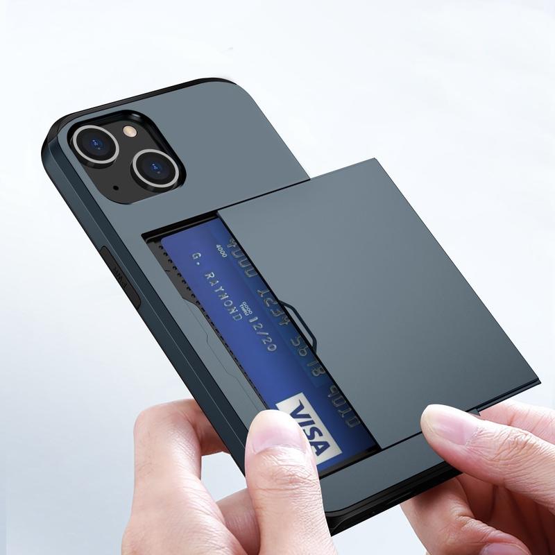 iPhone 15 Hybrid Case with Slide Card Holder - Dark Blue