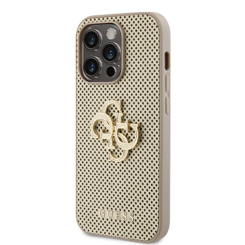 iPhone 15 Pro Max Guess Perforated 4G Glitter Logo Case - Gold
