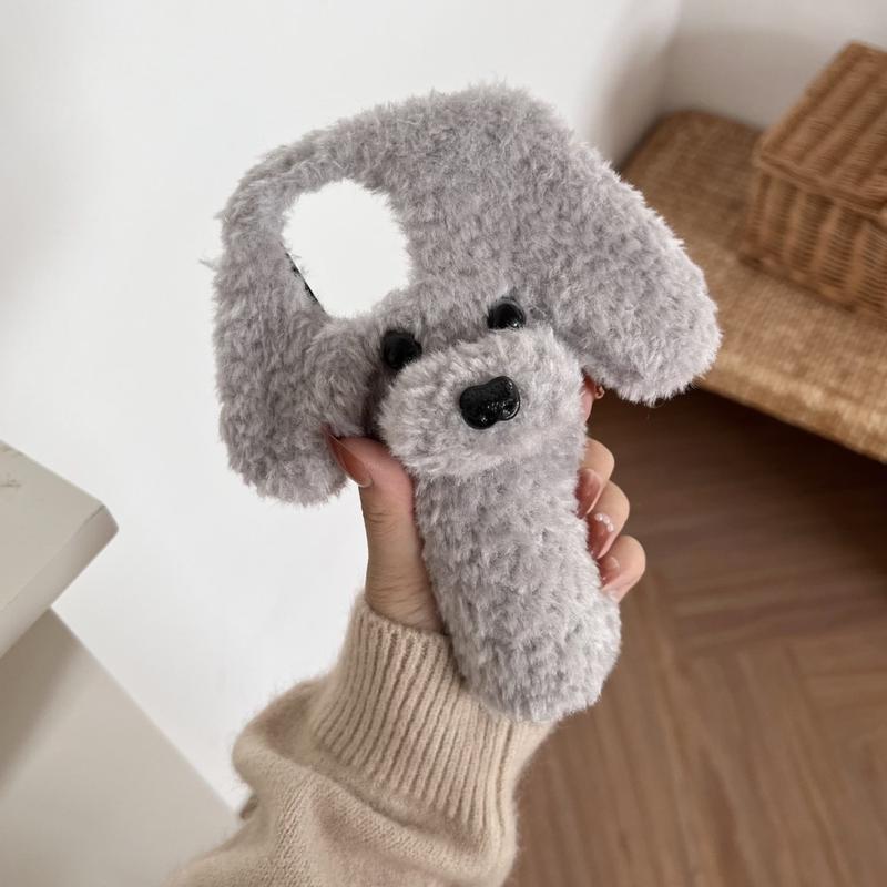 iPhone 16 Pro Max Adorable Teddy Dog-Shaped Plush Case - Grey